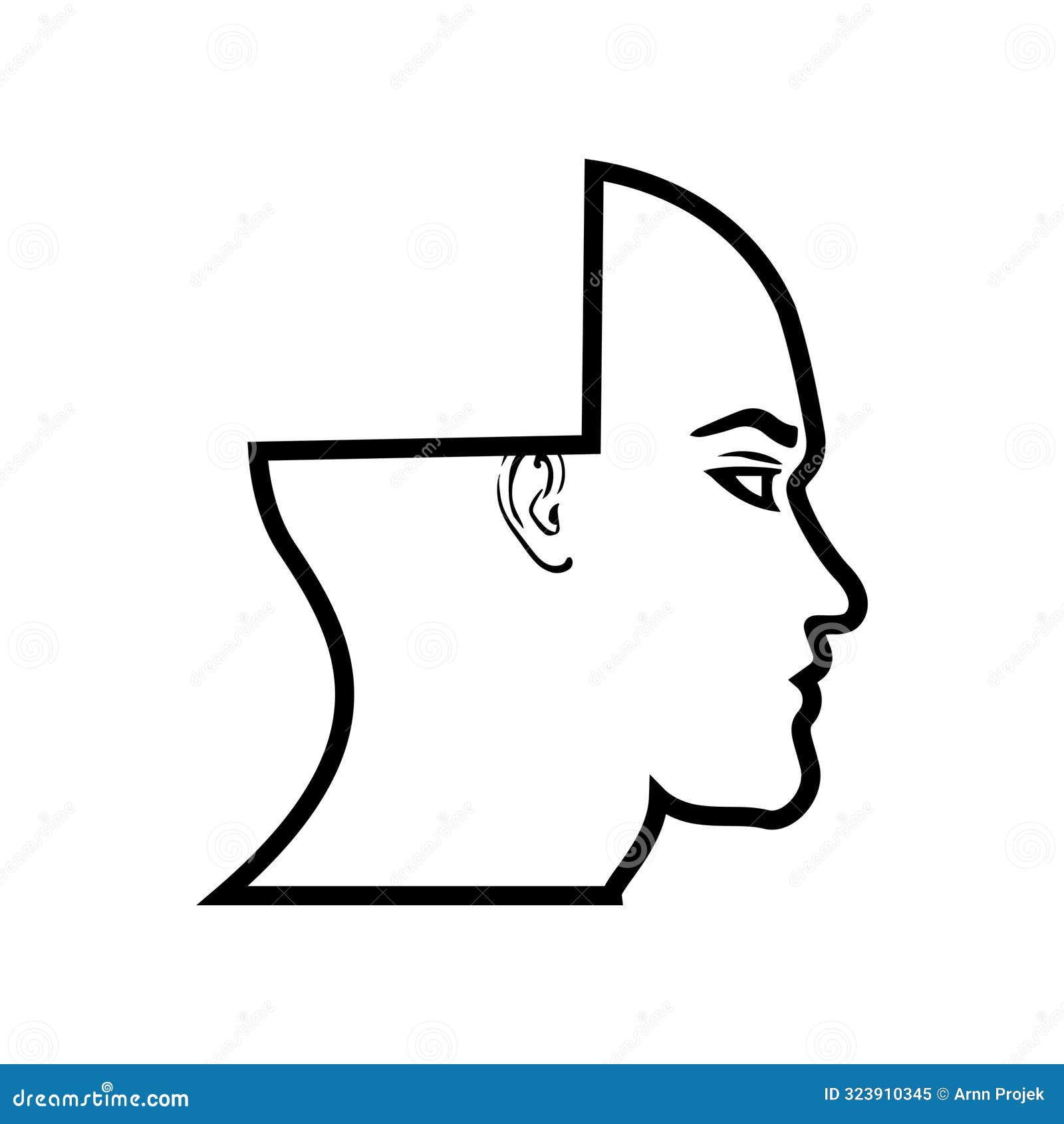 Side View of Human Face with Open Upper Back of Head. Icons and Logos ...