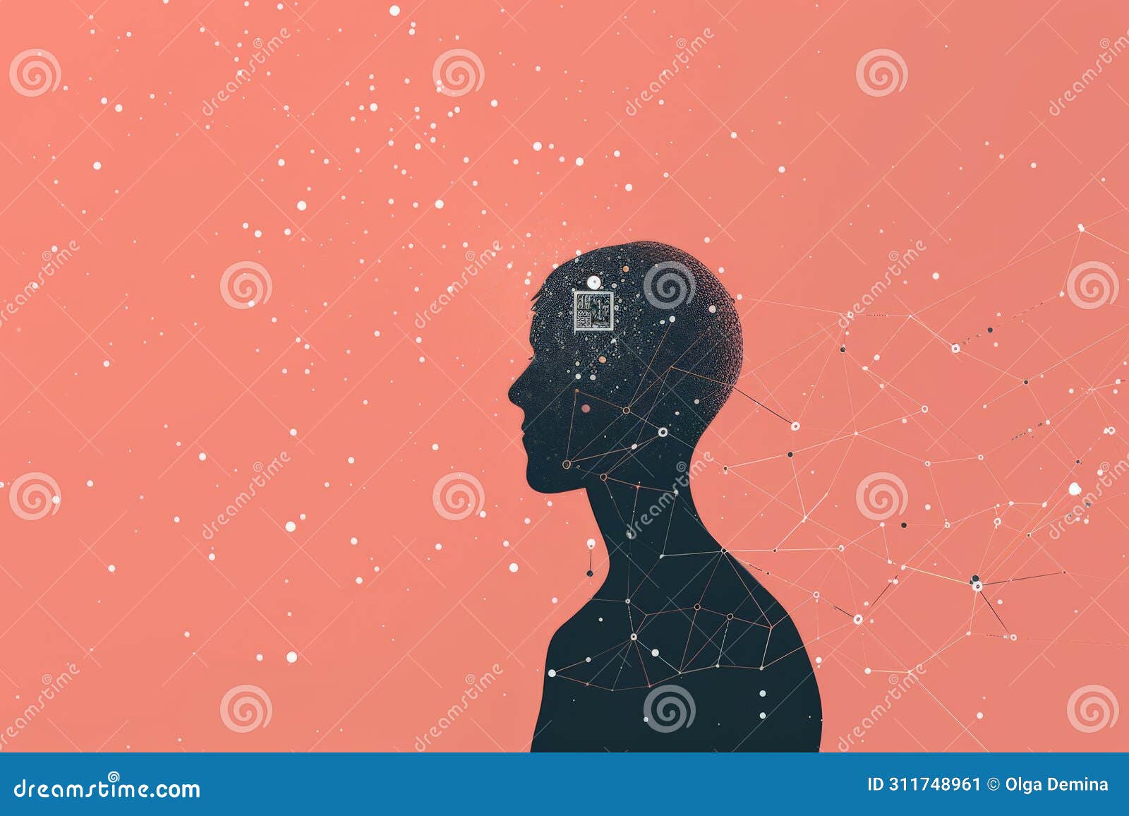 Side View of a Human Head with a Neuralink Chip Against an Abstract ...