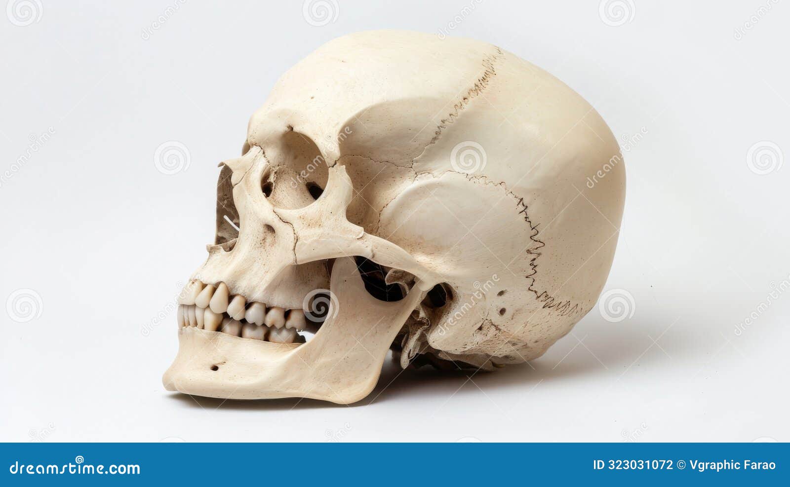 Side View of Human Skull on White Background, Anatomical Study Concept ...
