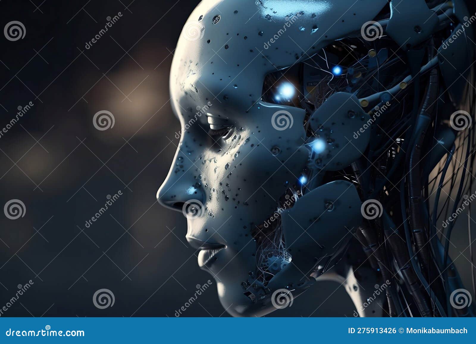Side View of Humanoid Android Head. Generative AI Stock Photo - Image ...
