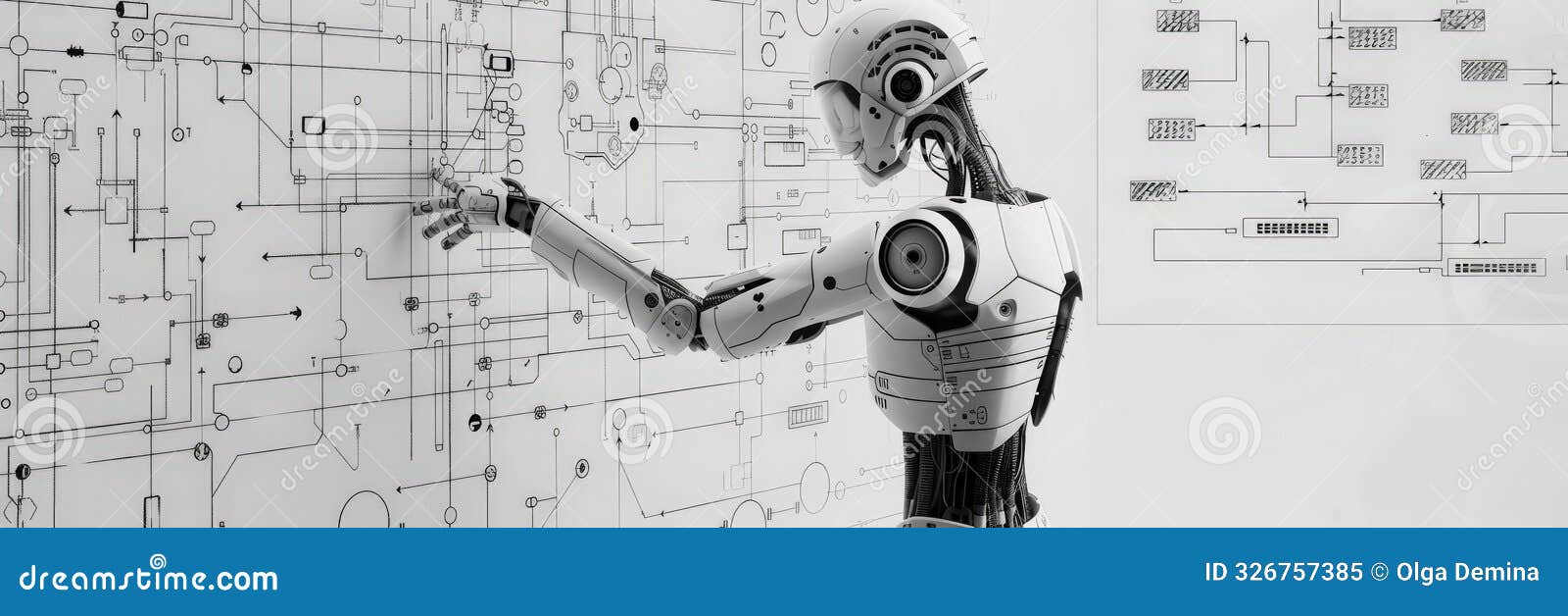 Side View of a Humanoid Robot Interacting with a Digital Interface on a ...