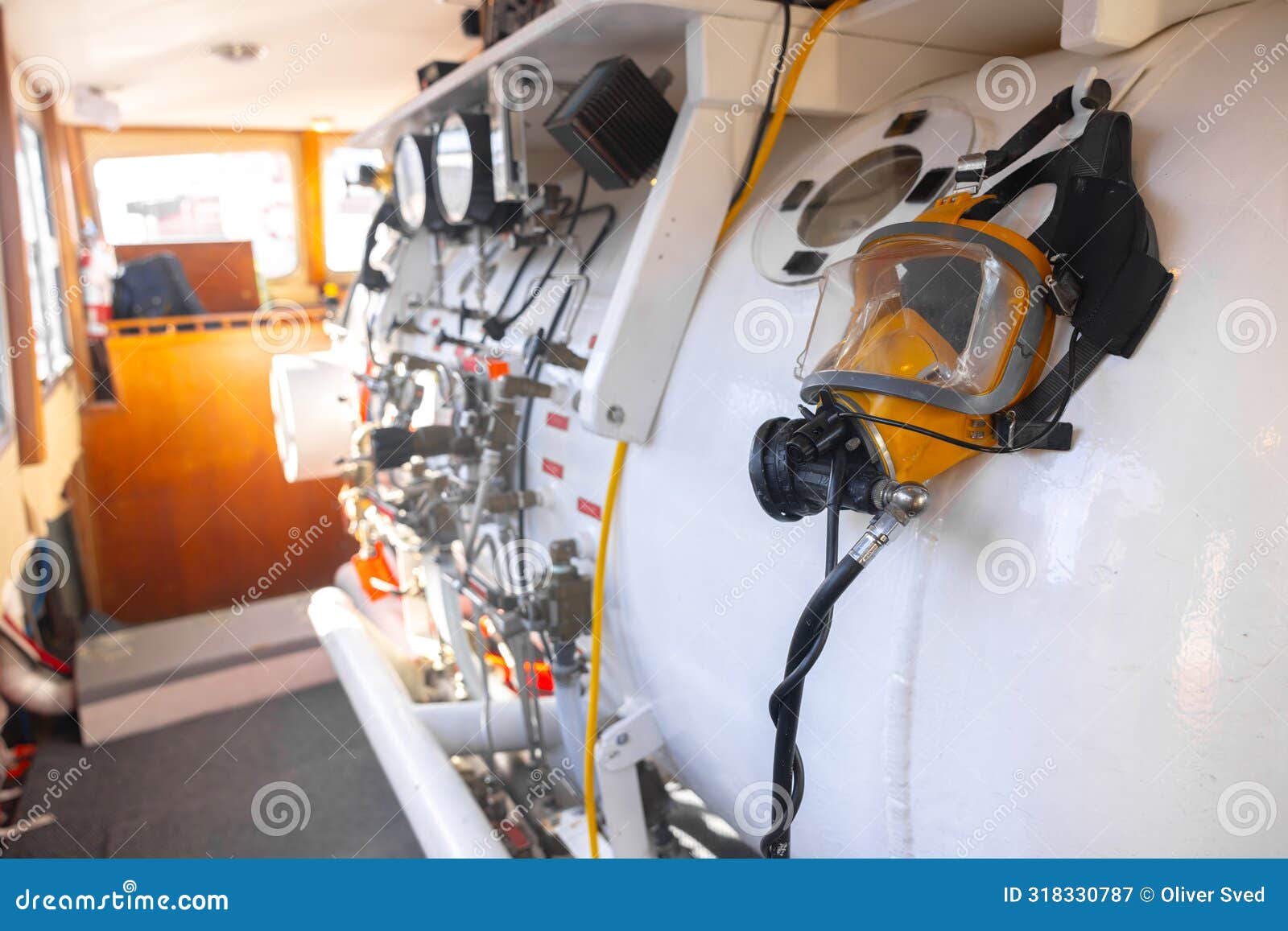 Side View of Hyperbaric Chamber with Valves and Pipes Stock Image ...