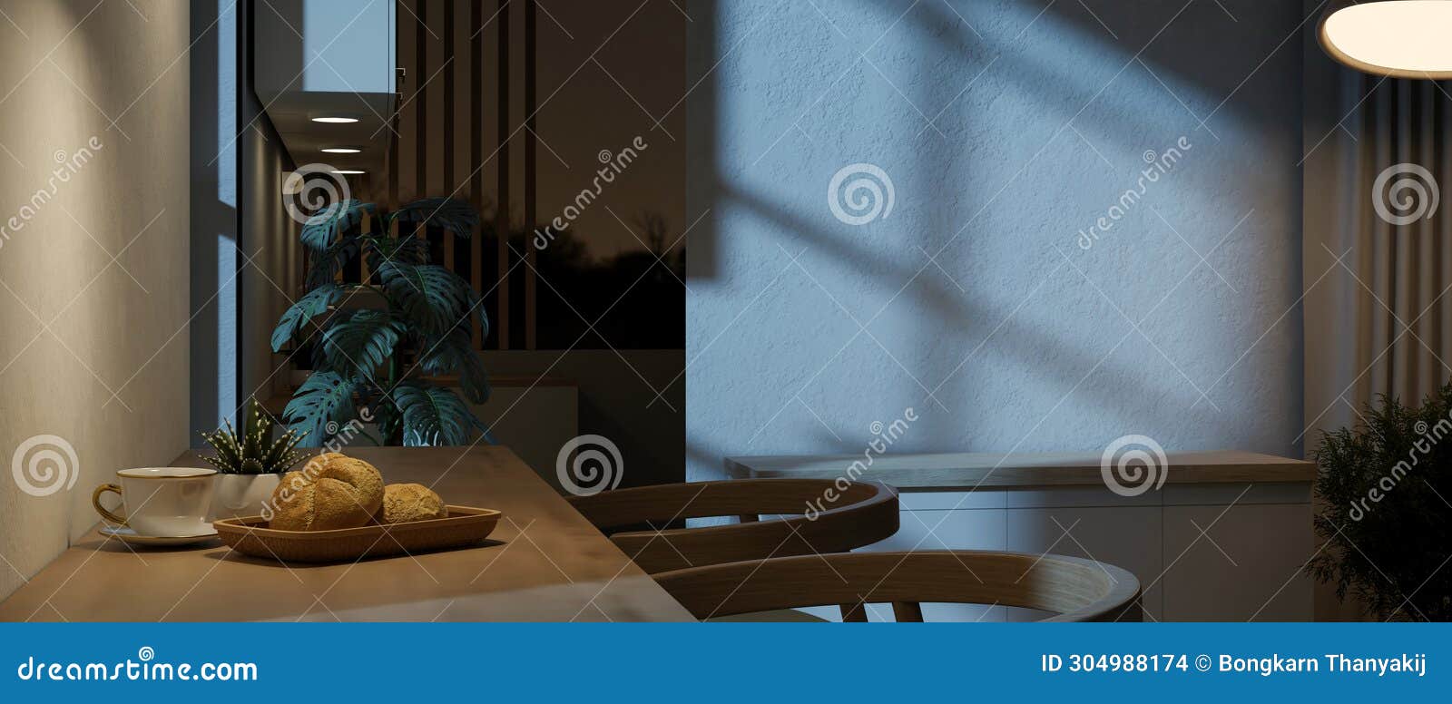 A Side-view Image of a Dining Table Against the Wall in a Dining Room ...