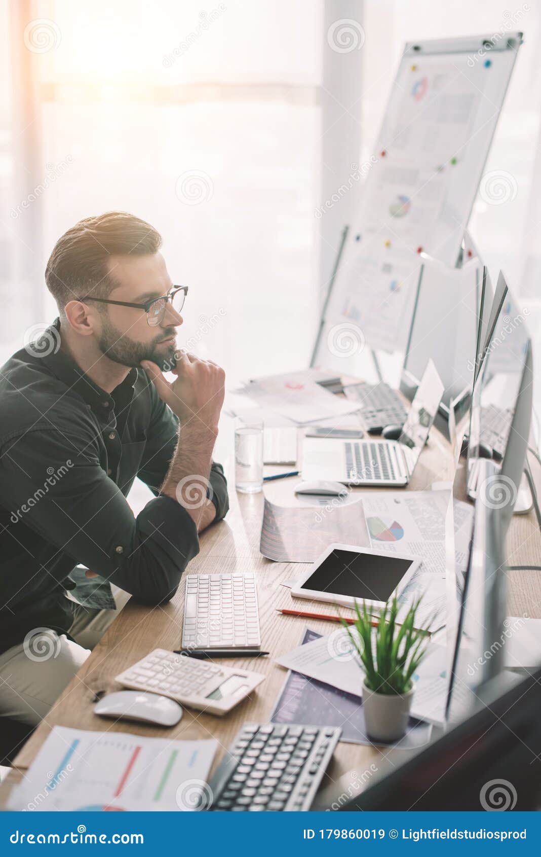 Side View of Information Security Analyst Working Stock Image - Image ...