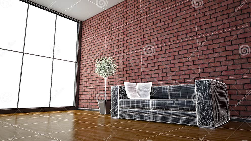 Side View of an Interior Rendering of a Living Room Stock Illustration ...