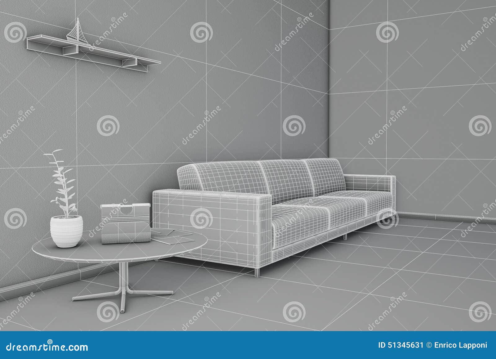 Side View of an Interior Rendering of a Living Room Stock Illustration ...