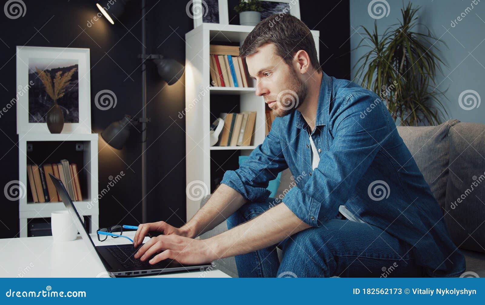 Man Using Laptop, Bent Forward Stock Image - Image of lockdown, device ...