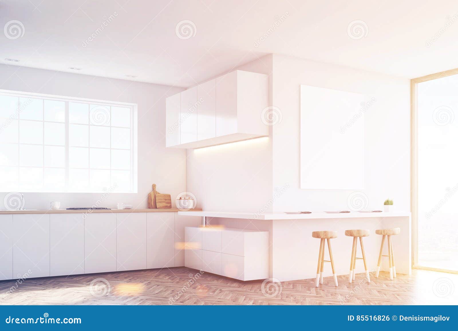 Side View of Kitchen Countertop and Poster, Toned Stock Illustration ...