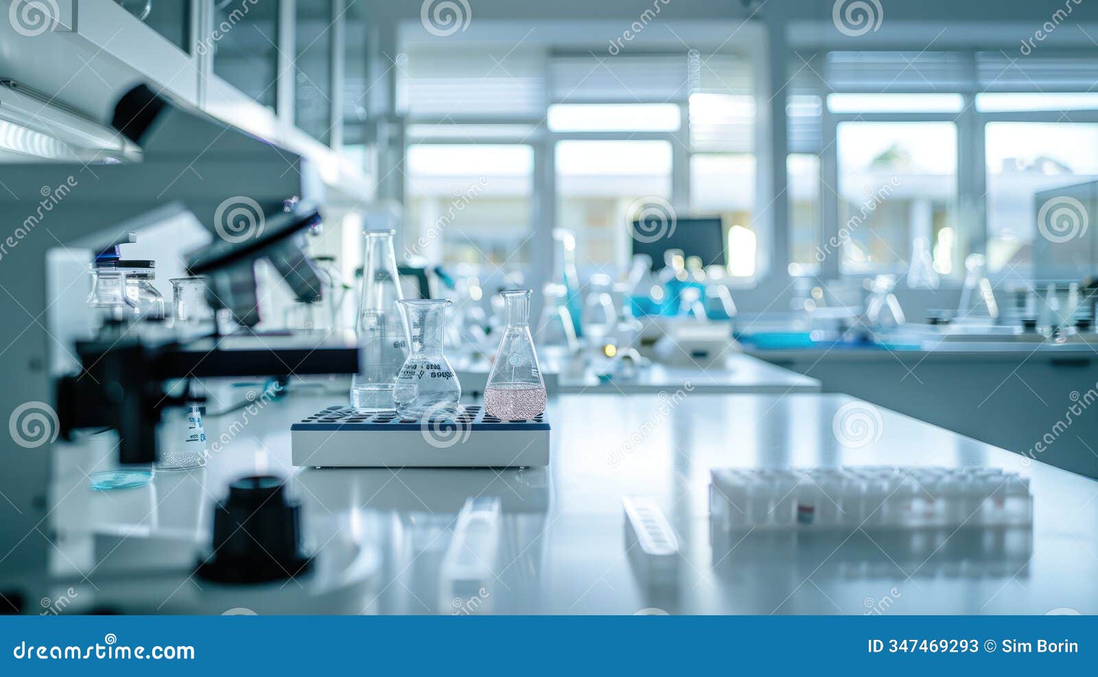 Side View of a Laboratory Bench with Transparent Cell Samples Stock ...