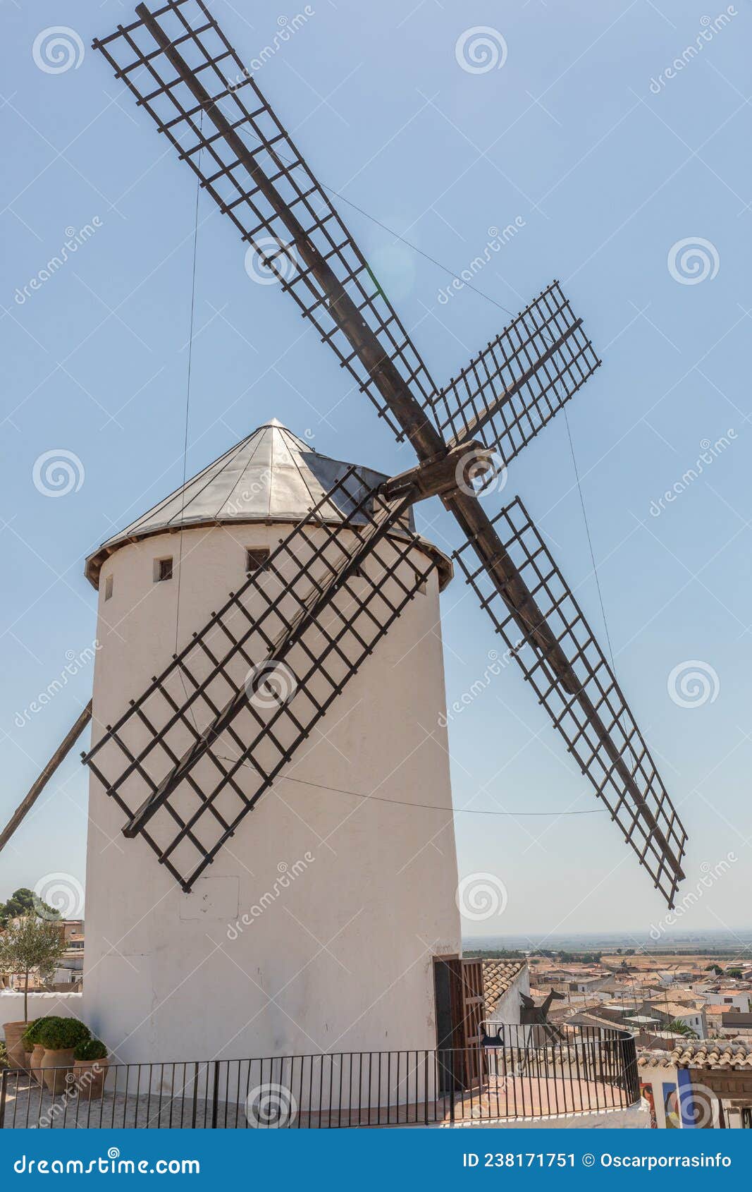 Side View of a Large Bladed White Windmill on a Big Sunny Day Stock ...