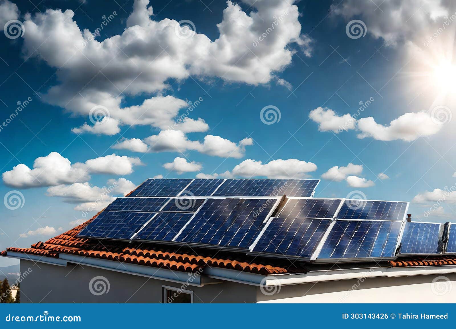 Side View of a Large Solar Panel on a Roof Clear Sky, Sun Stock ...
