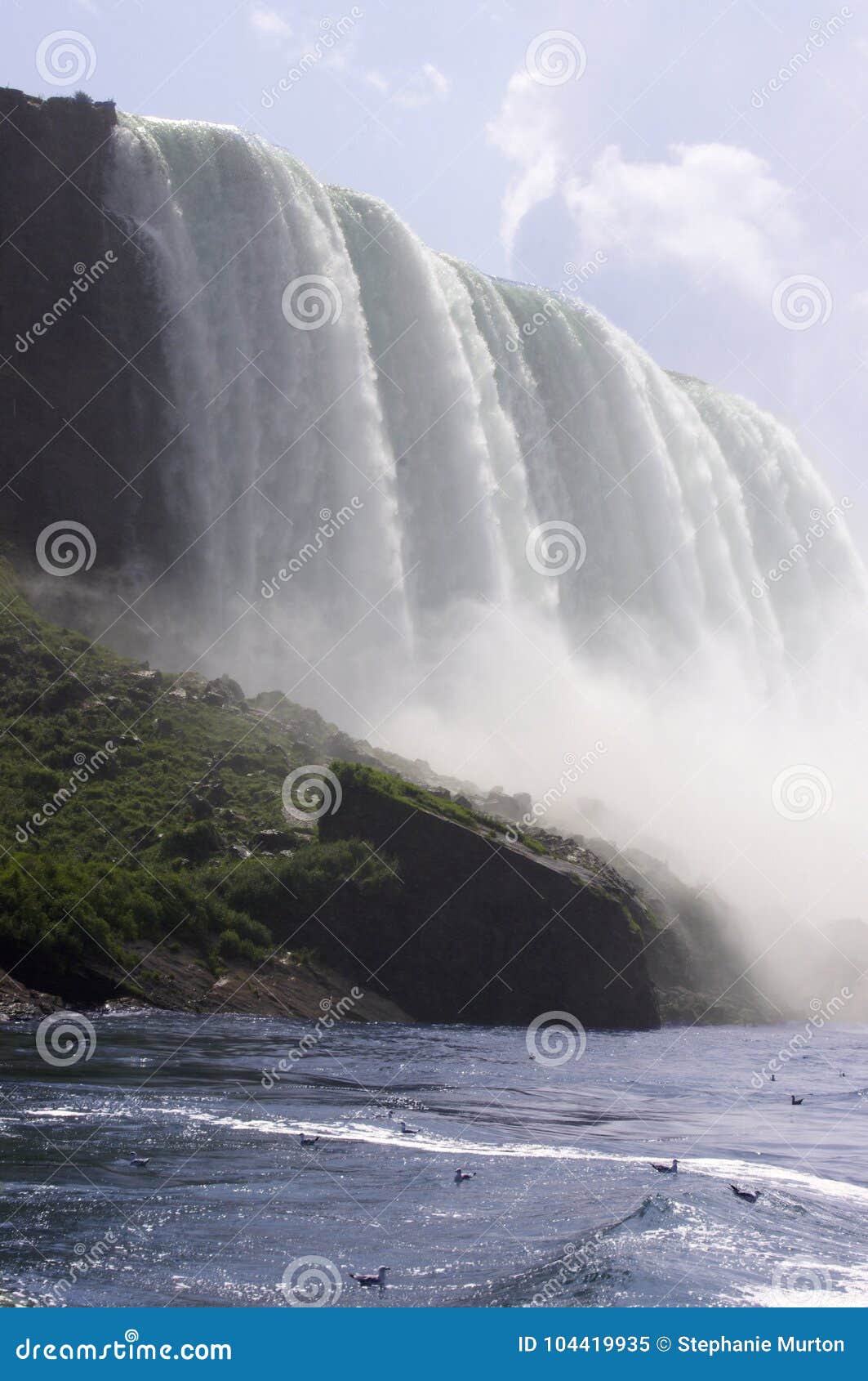 Side View of Large Waterfall with Rock Cliff Stock Image - Image of ...