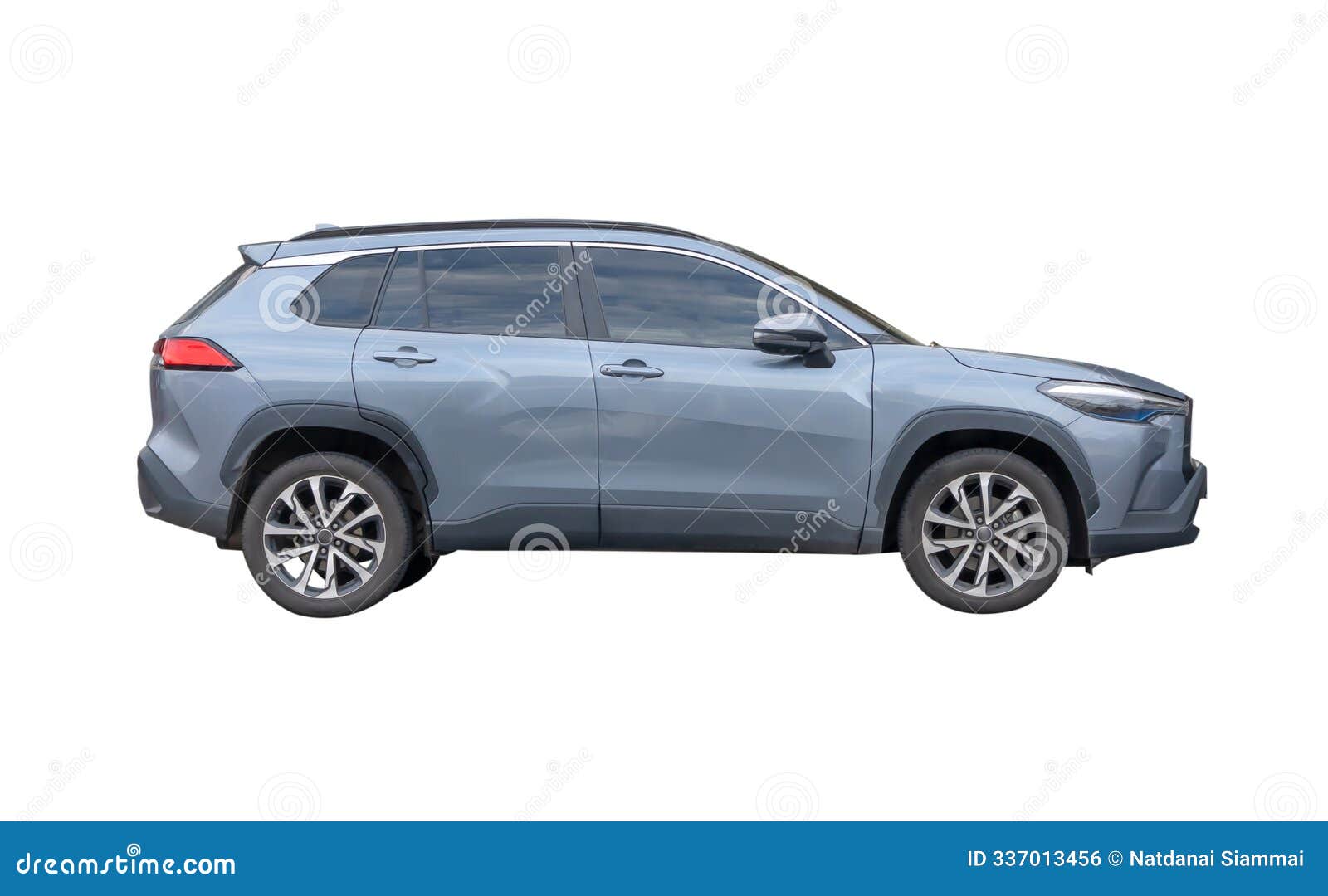 Side View of Light Blue Hatchback Car Isolated on White Background with ...