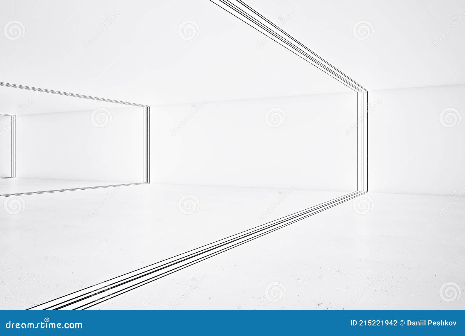 Side View on Light Interior Design in Empty Hall Room Divided by Frames ...