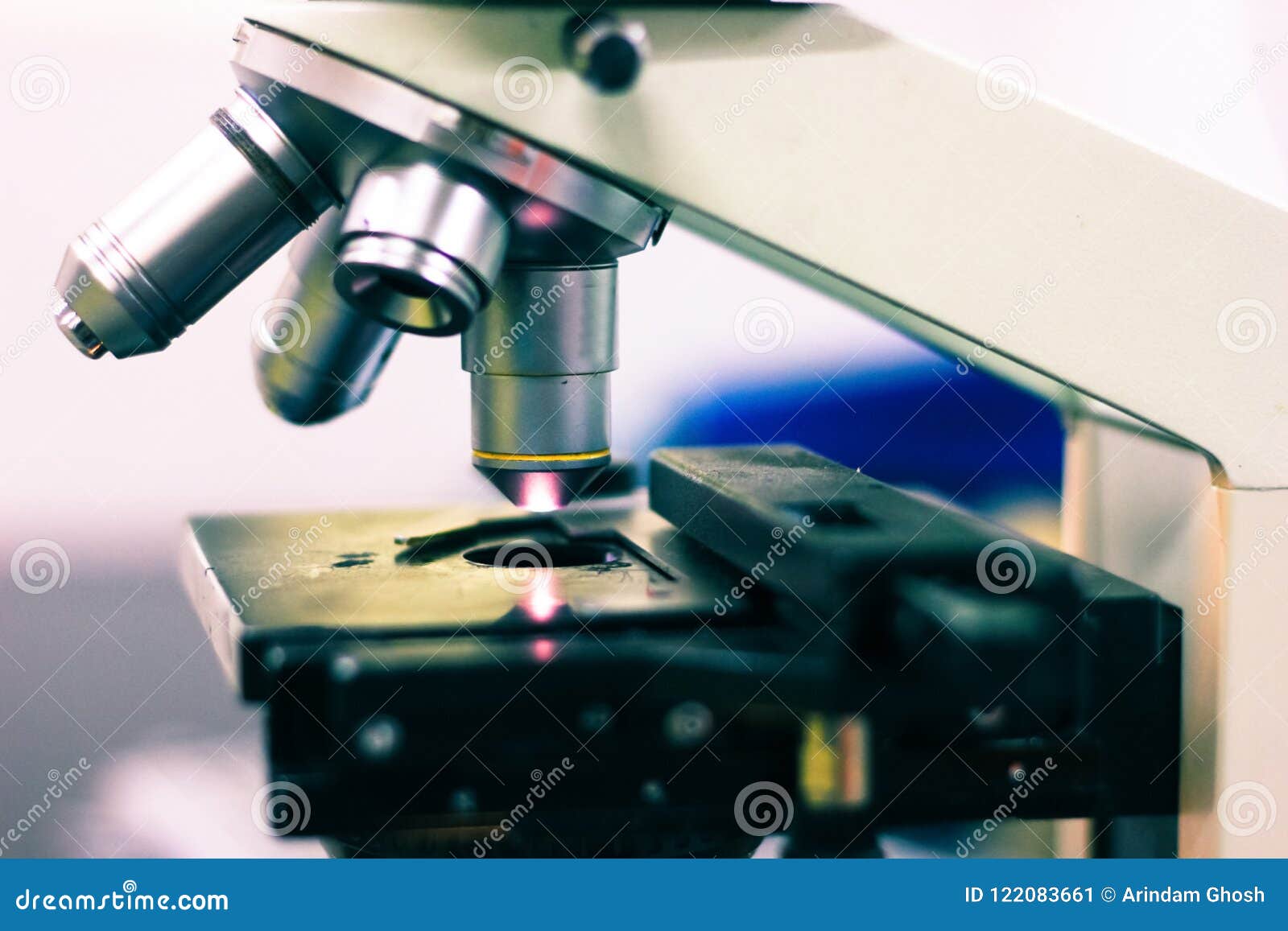 Side View of a Light Microscope Showing the Light on and Optical Eye ...