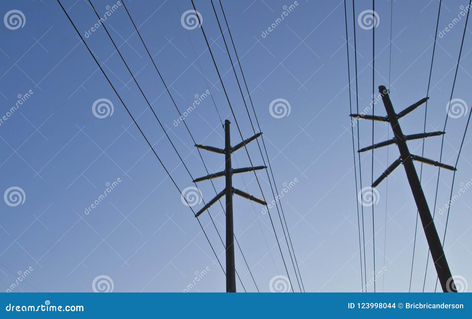 The Side of the Power Lines in the Blue Sky Stock Photo - Image of ...