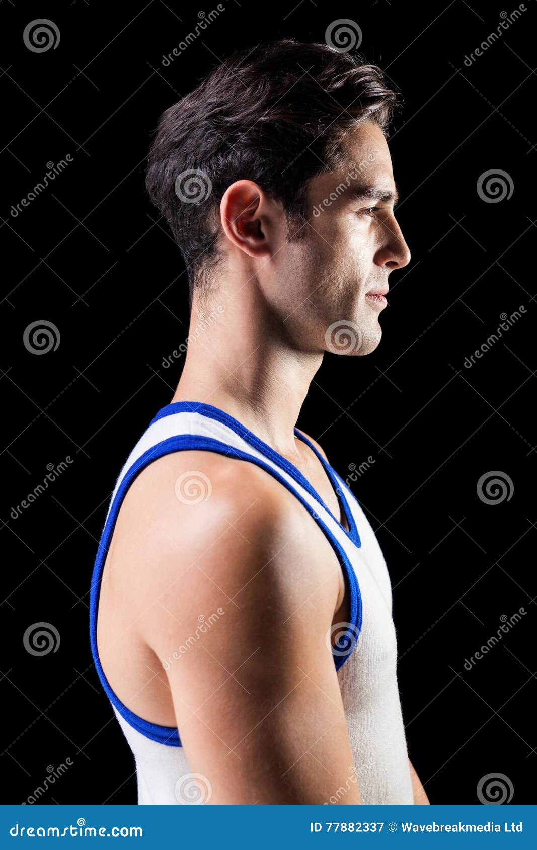Side View of Male Athlete on Black Background Stock Image - Image of ...