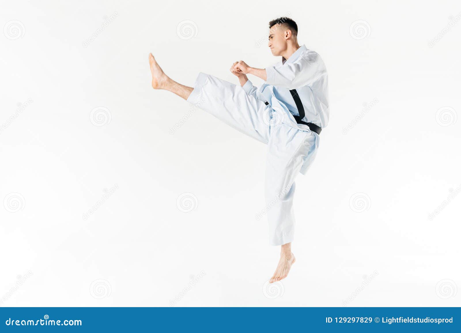 Side View of Male Karate Fighter Training Stock Image - Image of karate ...