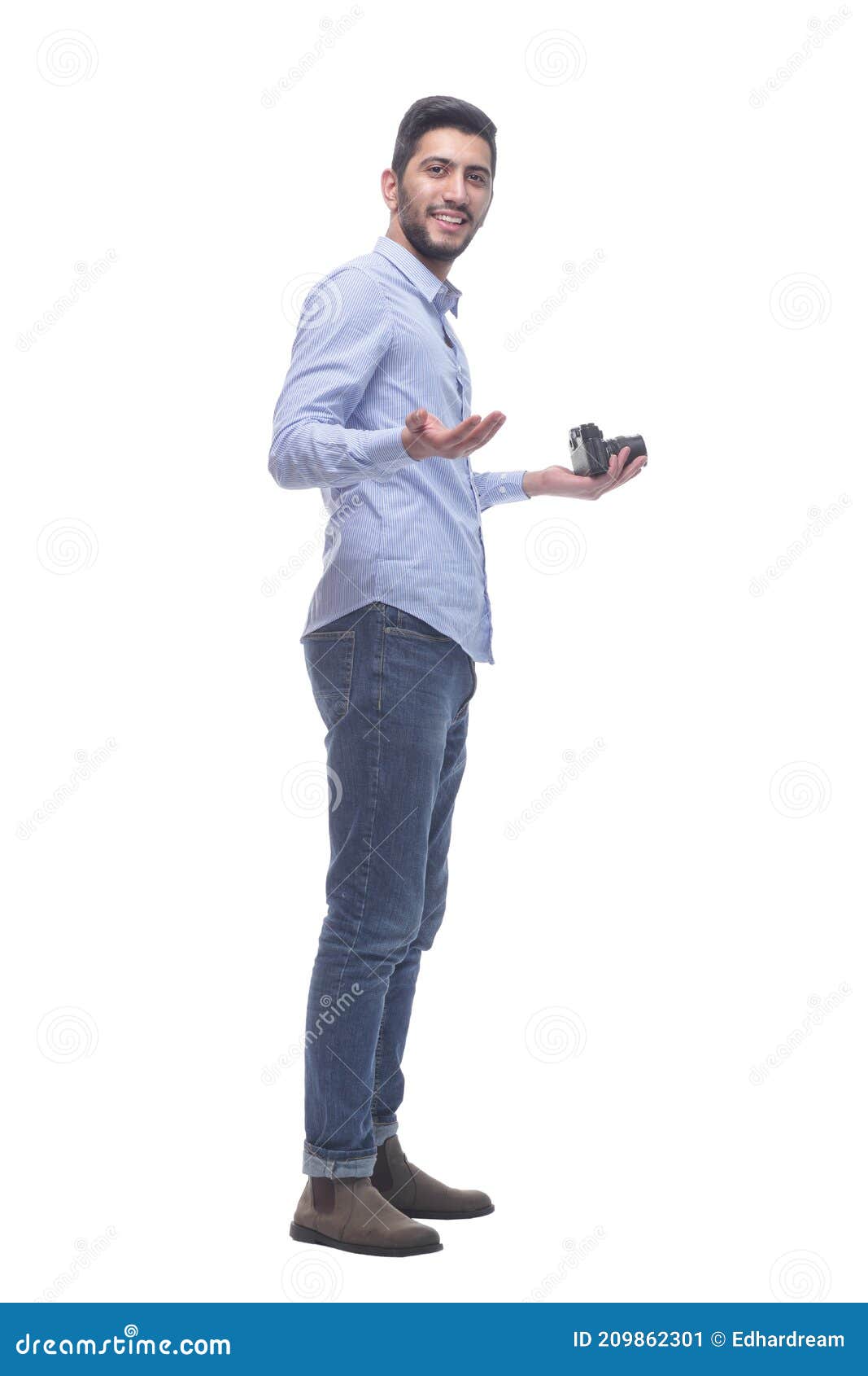 Side View. Male Photographer with a Camera Stock Image - Image of ...