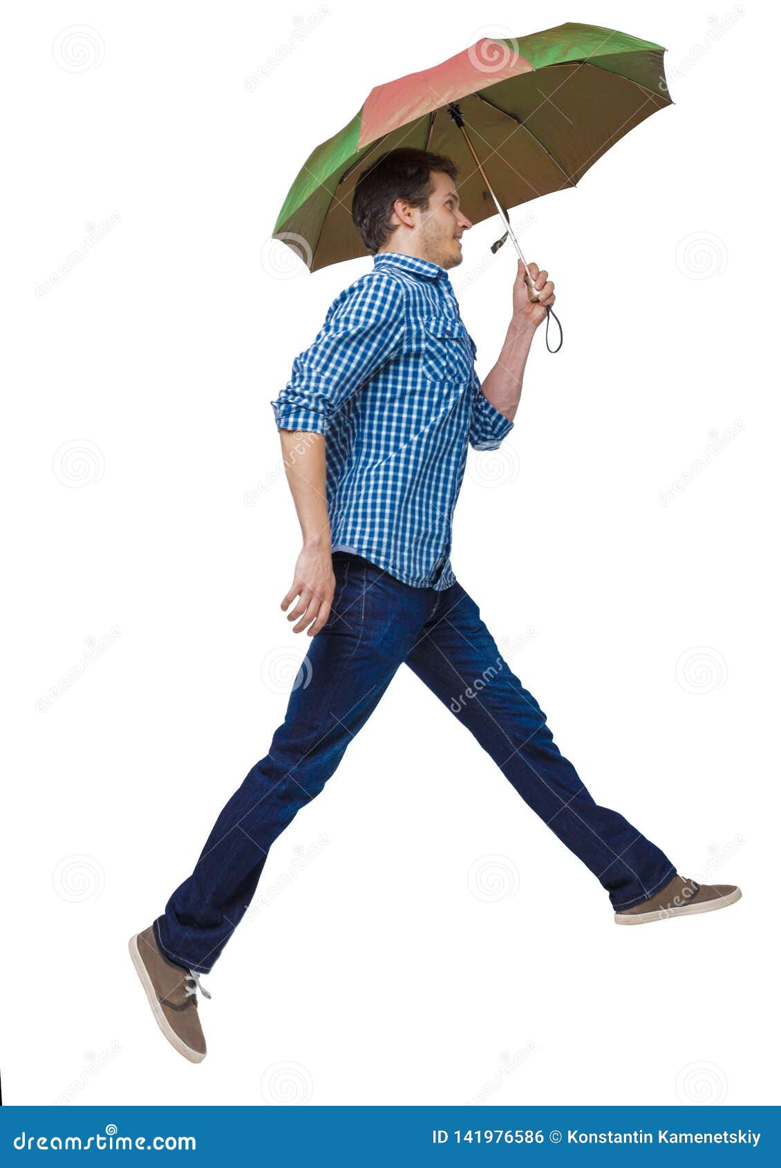 Side View of a Man Balancing with an Umbrella Stock Photo - Image of ...