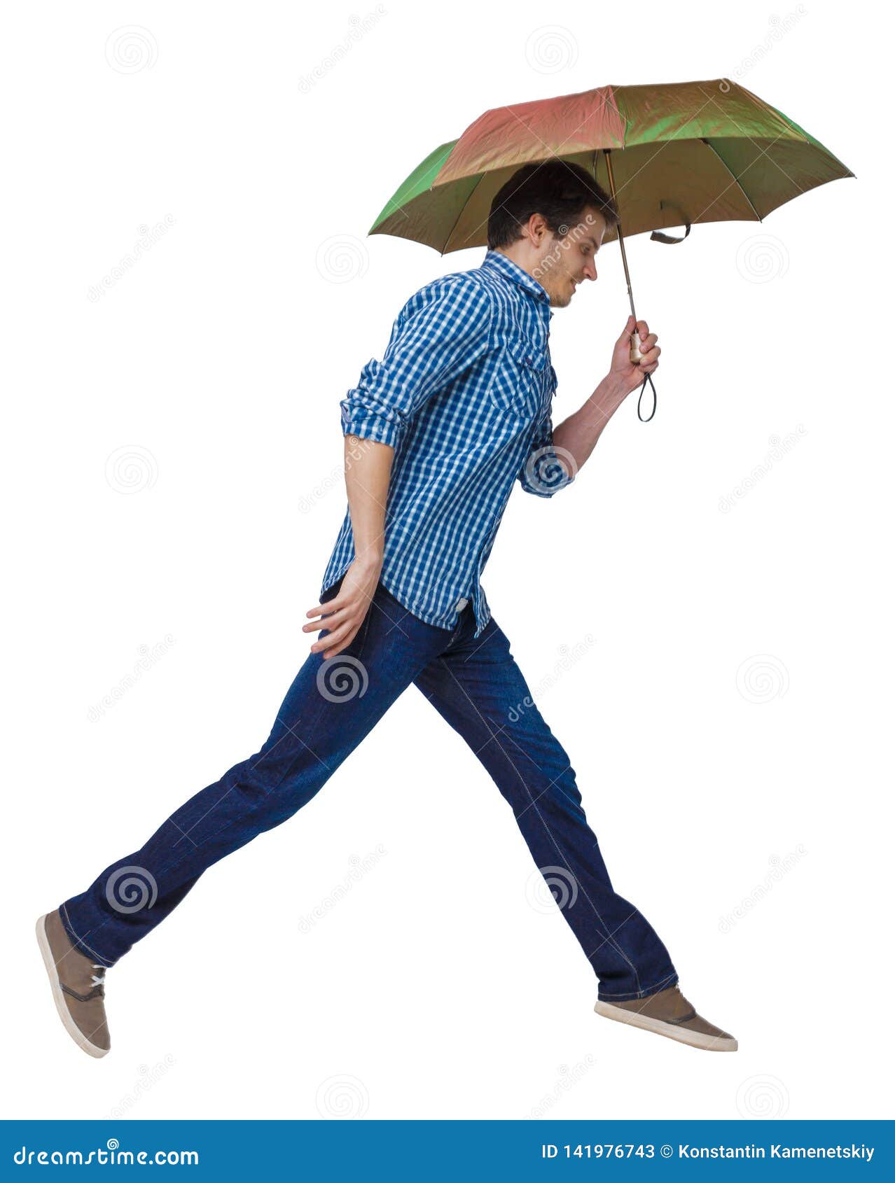 Side View of a Man Balancing with an Umbrella Stock Image - Image of ...