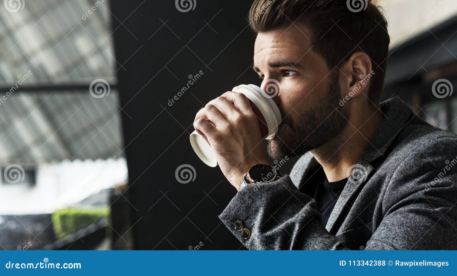 Side View of Man Drinking Hot Coffee Stock Photo - Image of sipping ...