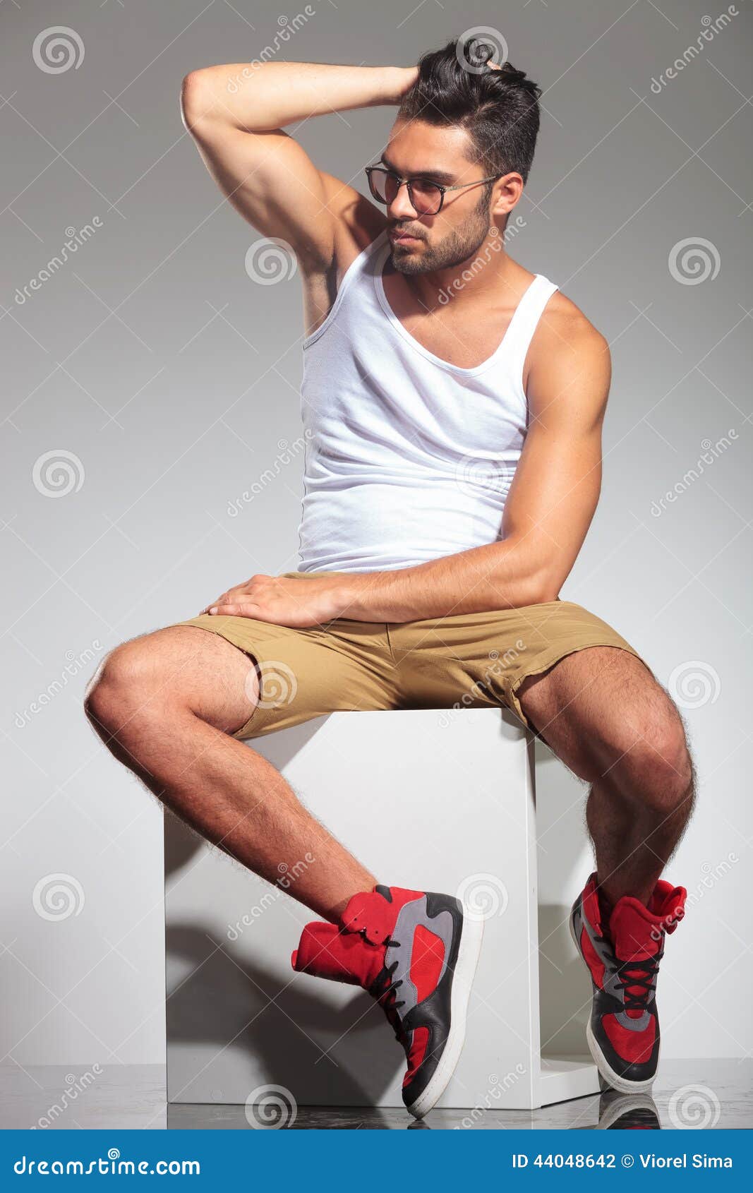 Side View of a Man with Hand on His Head Stock Photo - Image of ...