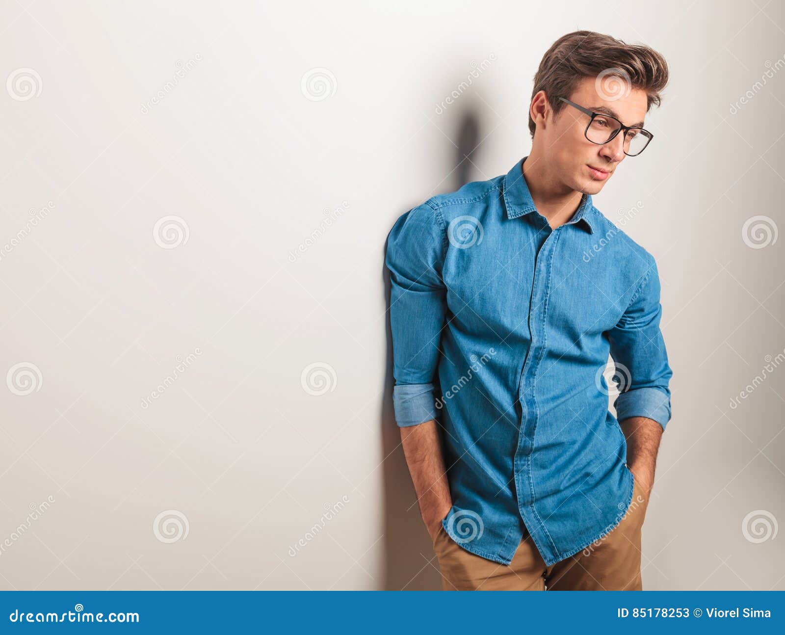 Side View of a Man Leaning on Wall and Thinks Stock Image - Image of ...