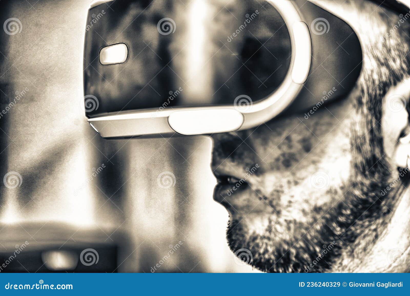 Side View of Man Playing with VR Visor Stock Image - Image of ...