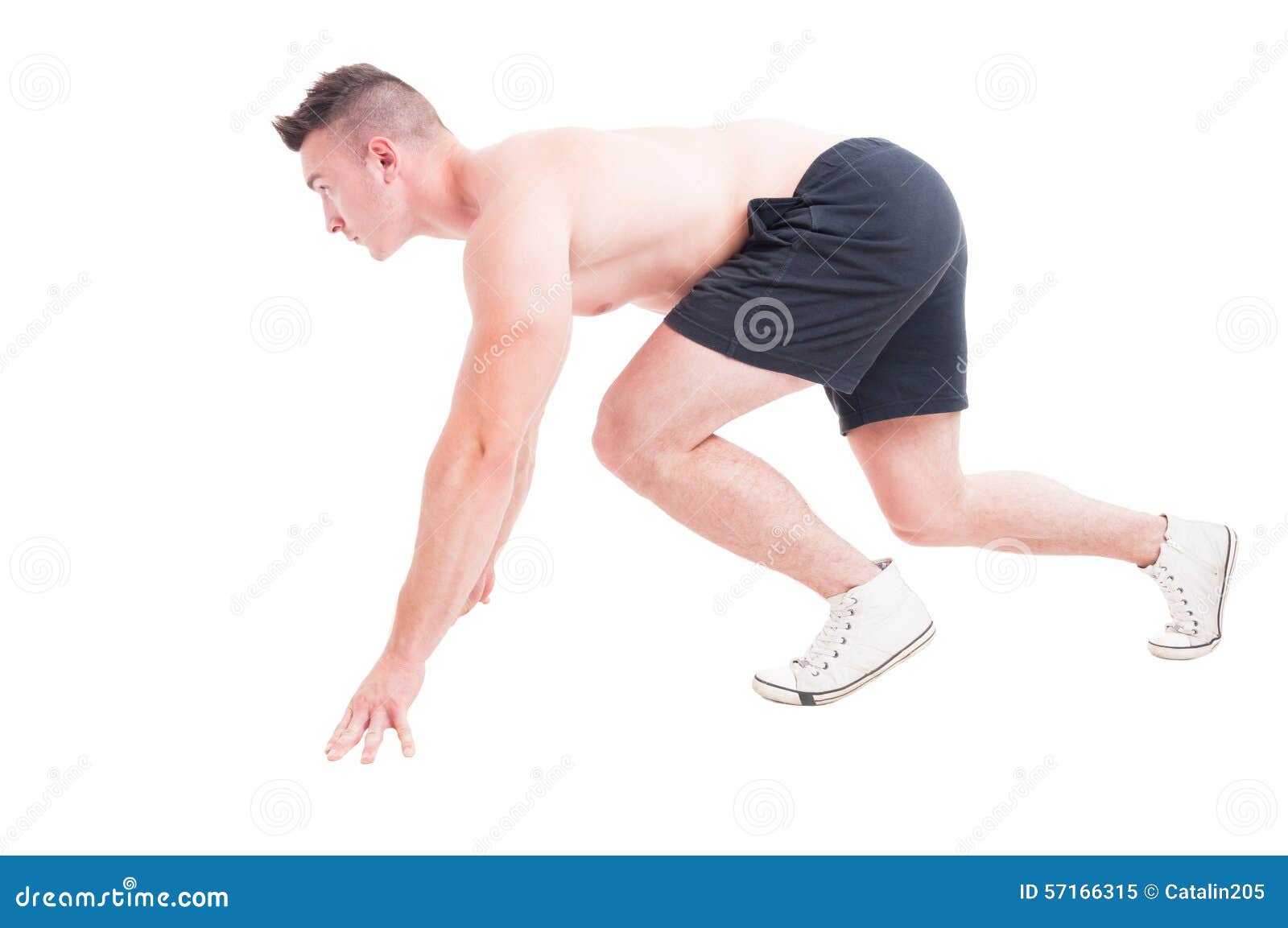 Side View of a Man in Running Start Position Stock Image - Image of ...