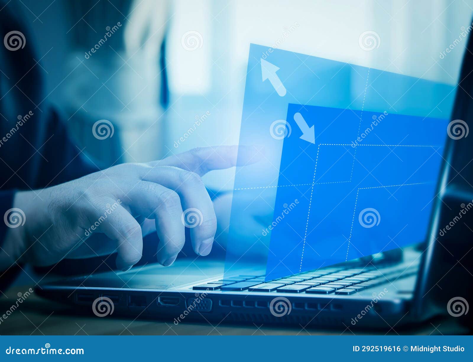 Side View of Man S Hand Touching Computer Screen Resolution Stock Photo ...