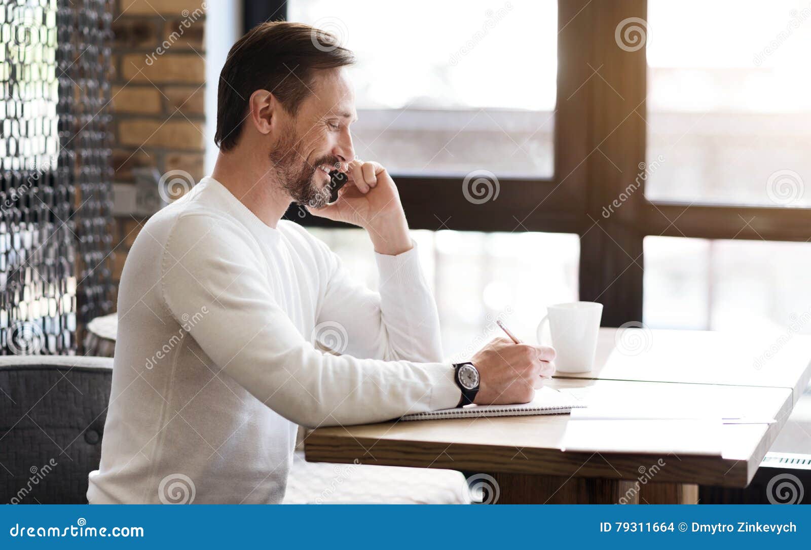 Side View of Man Talking on Phone Stock Photo - Image of happy, indoor ...