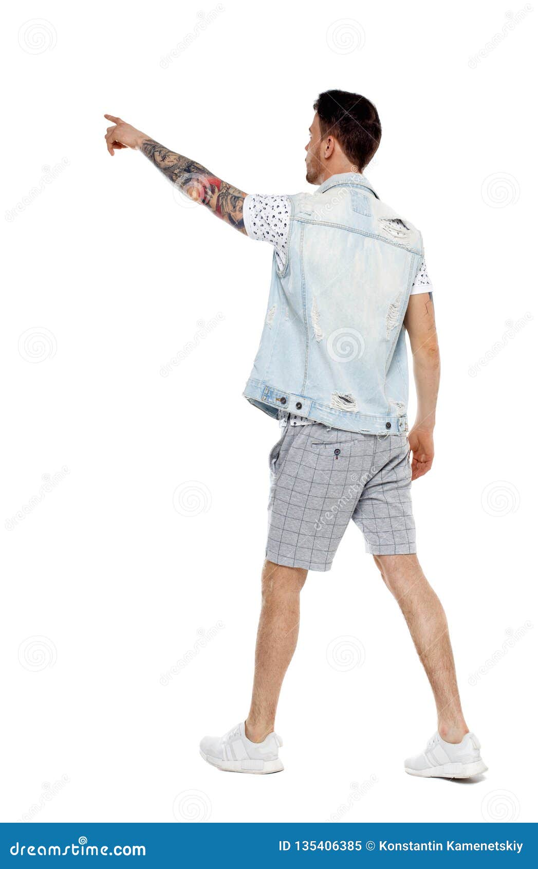 Side View of a Man Walking with a Pointing Hand Stock Image - Image of ...