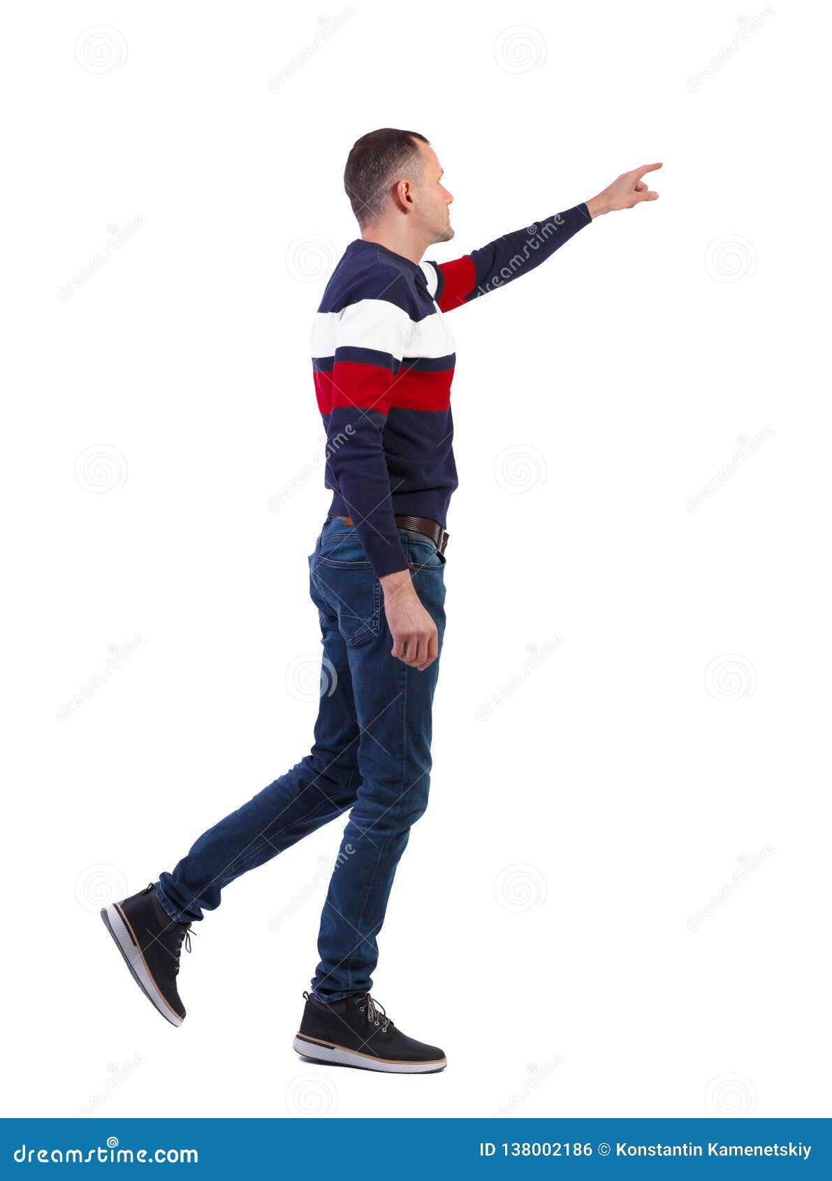 Side View of a Man Walking with a Pointing Hand Stock Photo - Image of ...