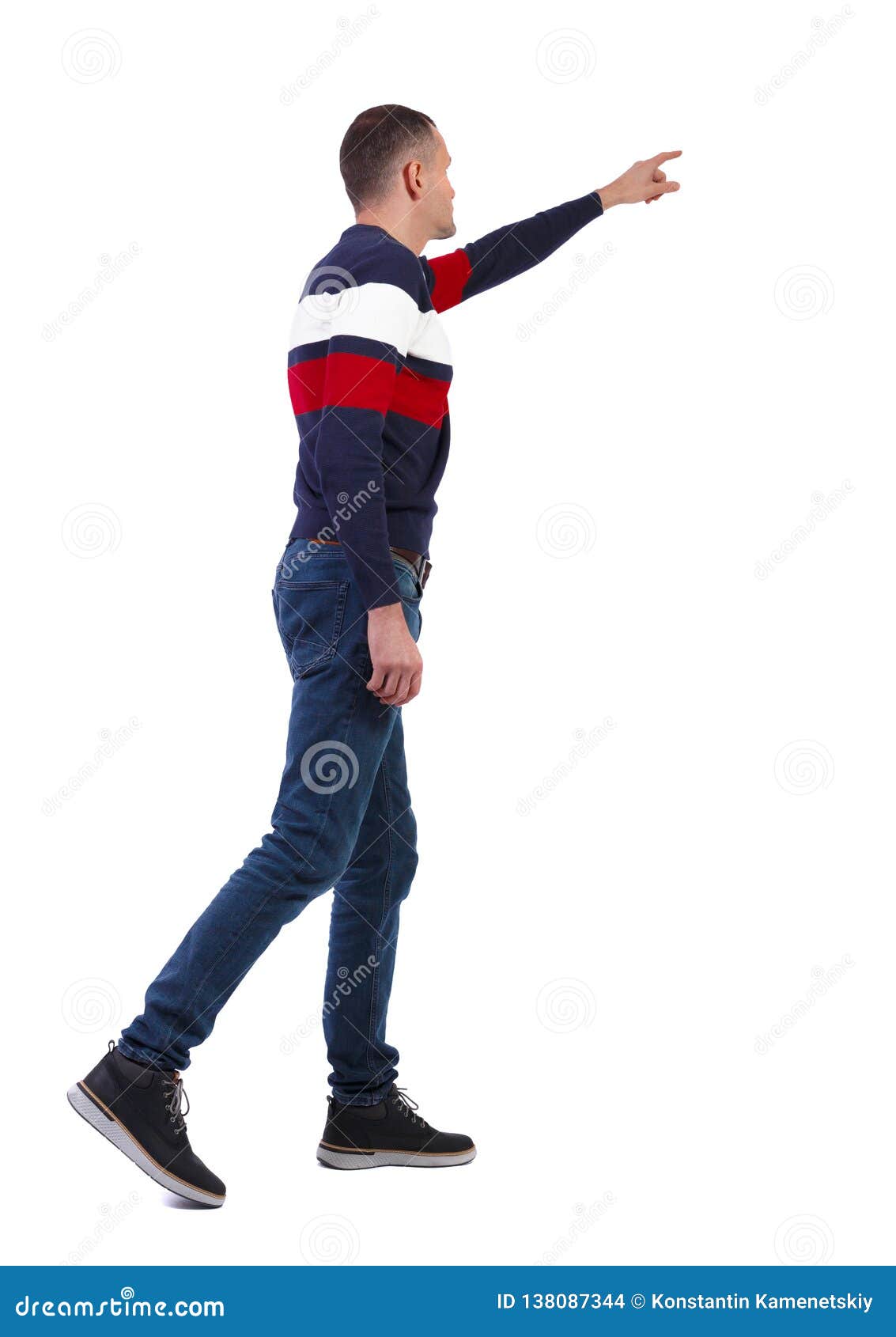 Side View of a Man Walking with a Pointing Hand Stock Photo - Image of ...