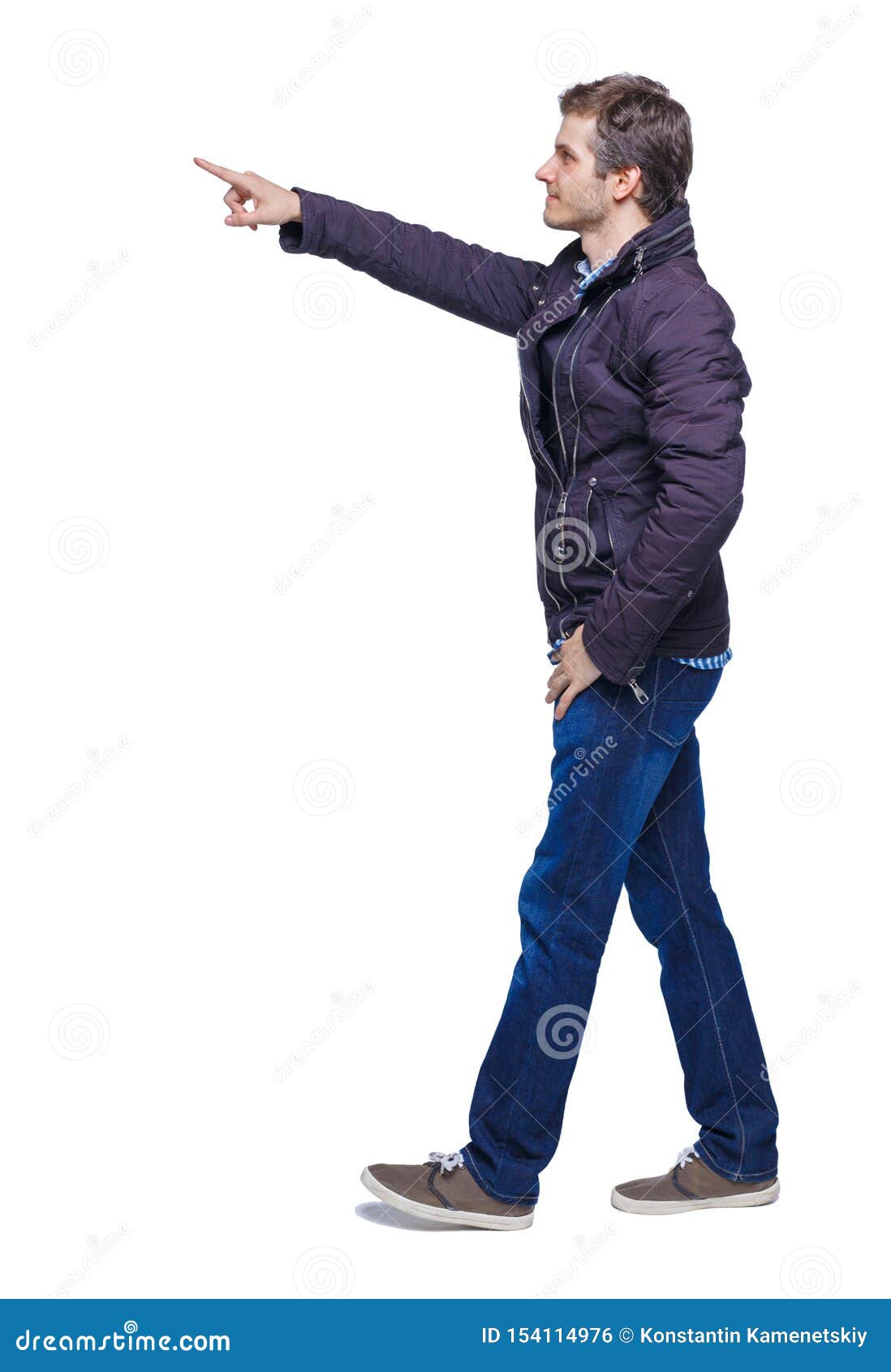 Side View of a Man Walking with a Pointing Hand Stock Photo - Image of ...