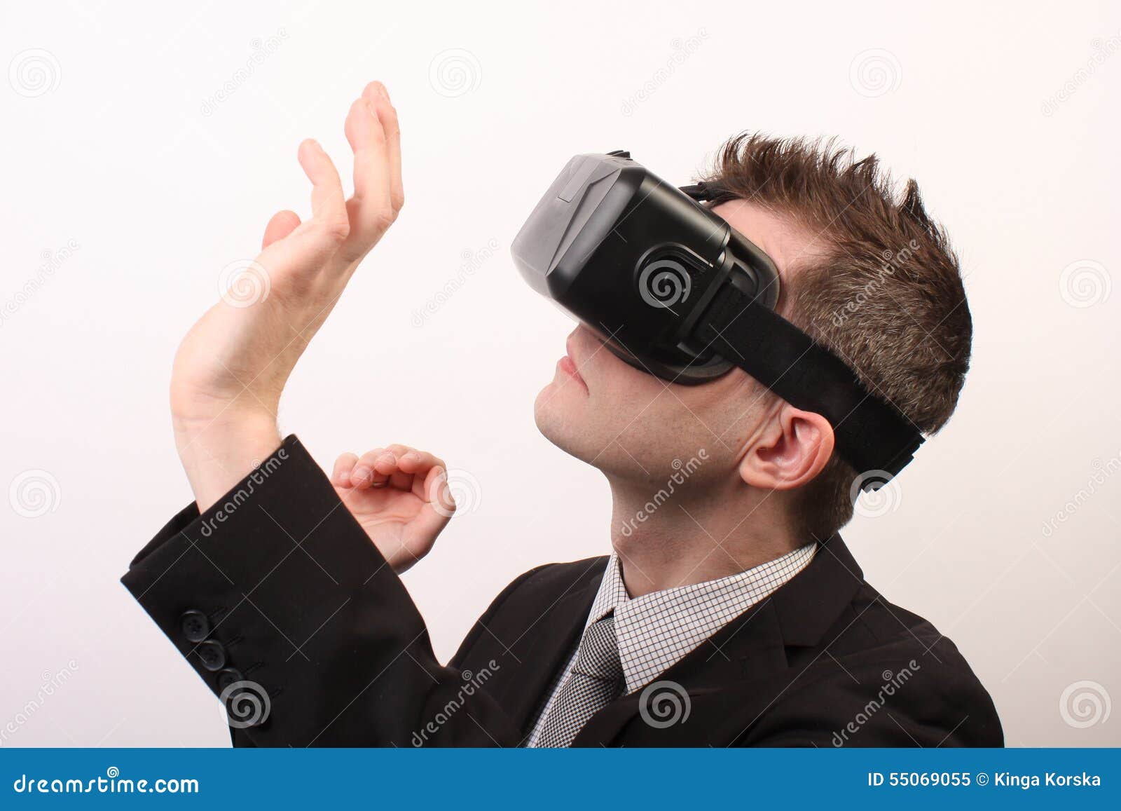 Side View of a Man Wearing a VR Virtual Reality Oculus Rift 3D Headset ...