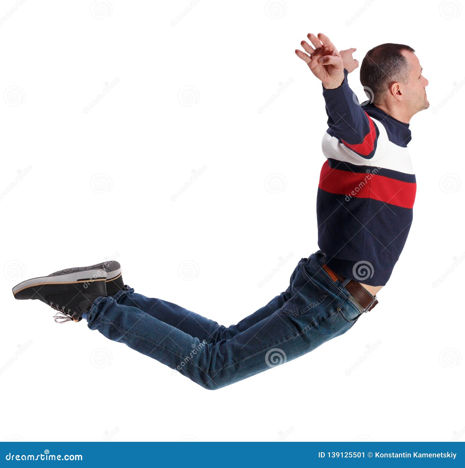 Side View of Man in Zero Gravity or a Fall Stock Image - Image of jeans ...