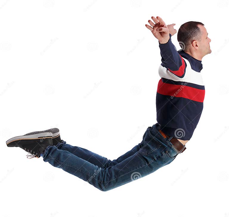 Side View of Man in Zero Gravity or a Fall Stock Image - Image of jeans ...