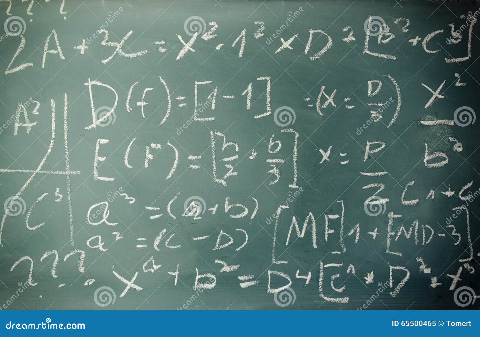 Side View of Math Formulas and Calculation Written Over Chalkboard ...