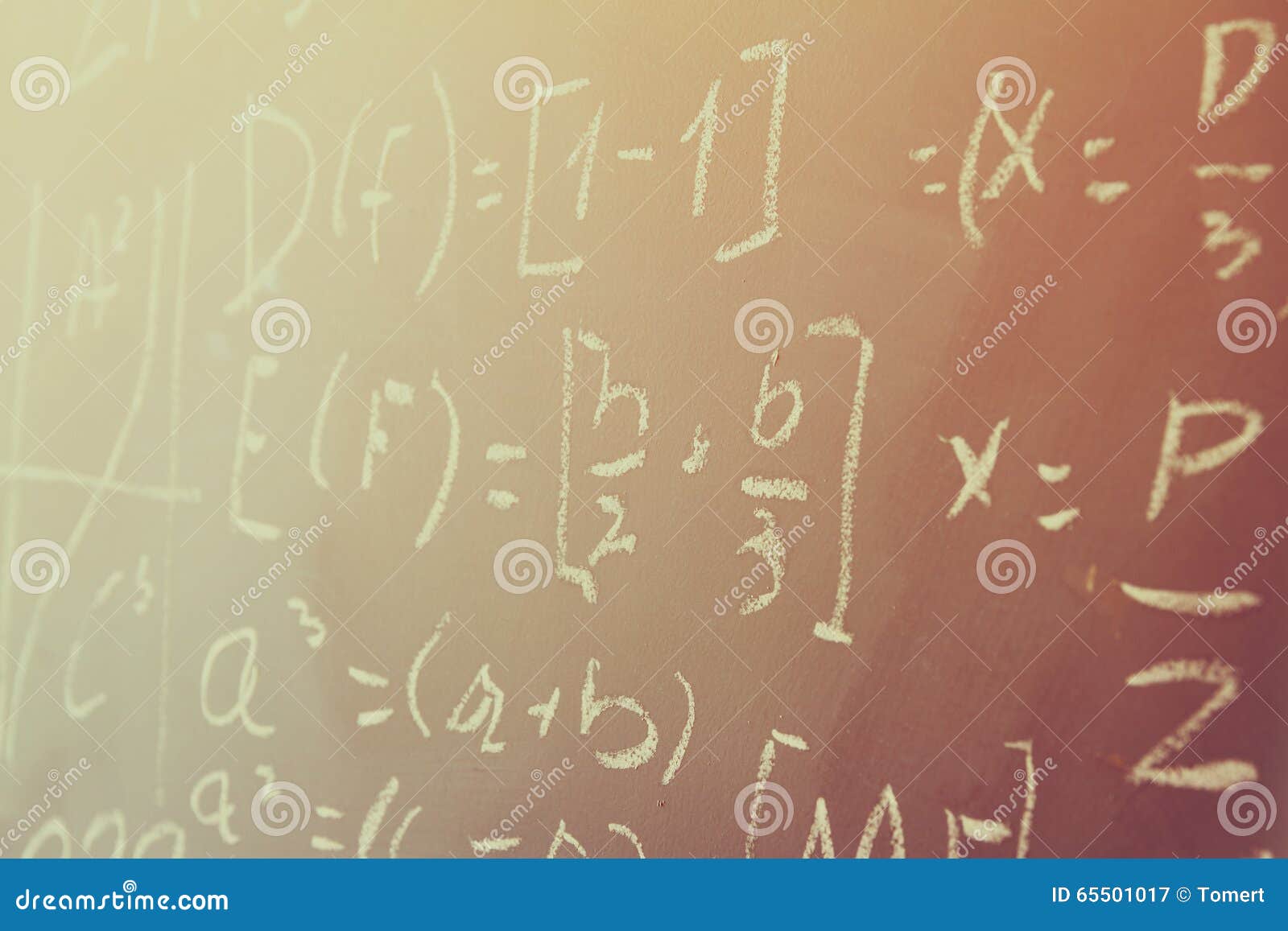 Side View of Math Formulas and Calculation Written Over Chalkboard ...