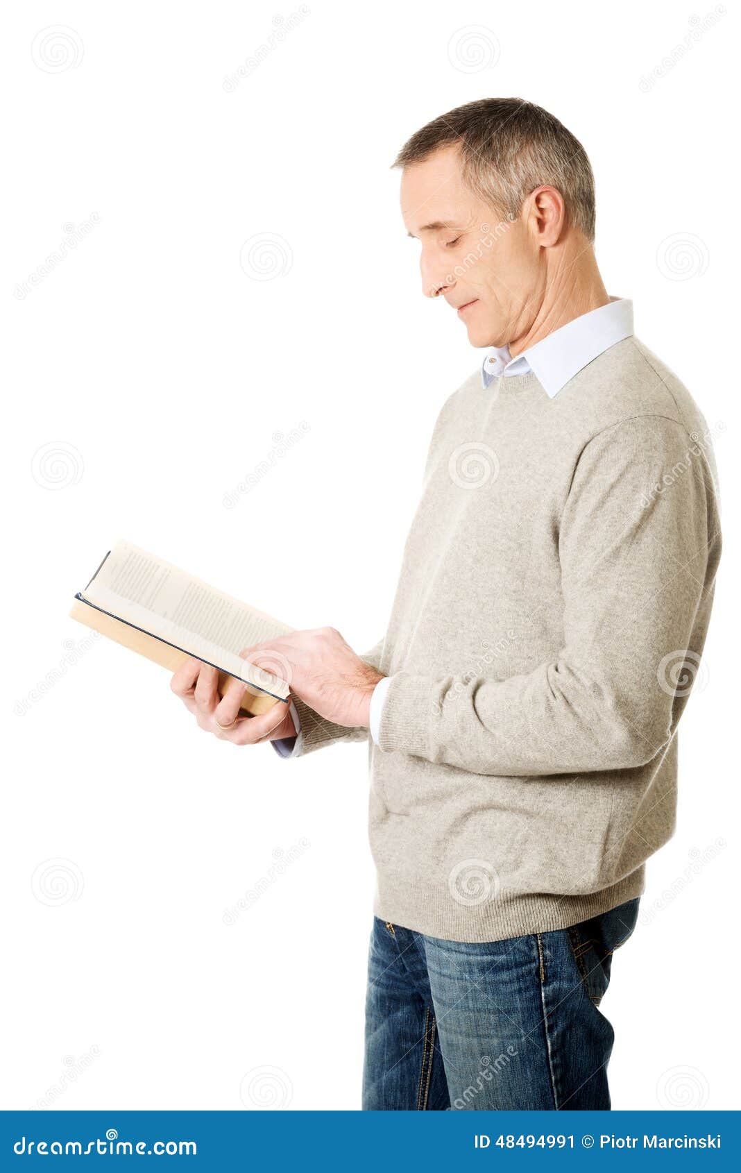 Side View Mature Man Reading a Book Stock Image - Image of professor ...