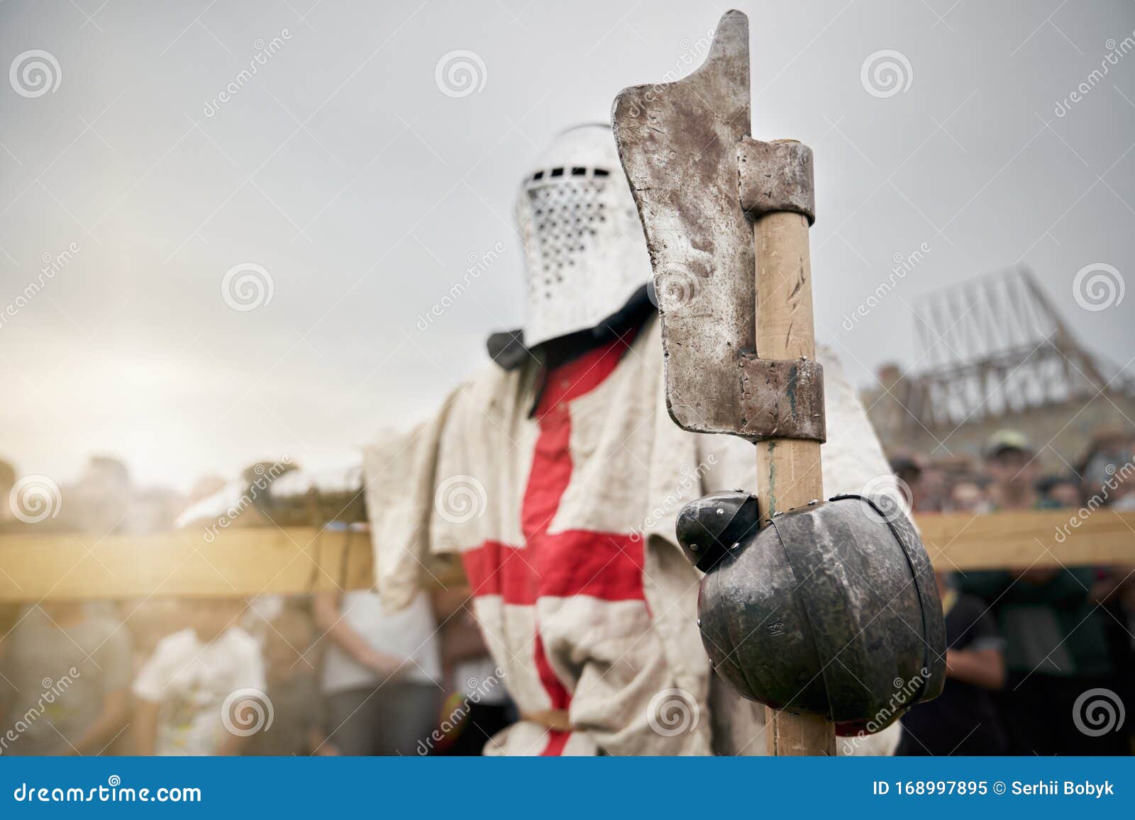 Crusader holding axe. stock image. Image of calm, blade - 168997895