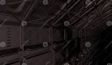Side View Metal Wall with Ceiling in Dark Scene Stock Illustration ...