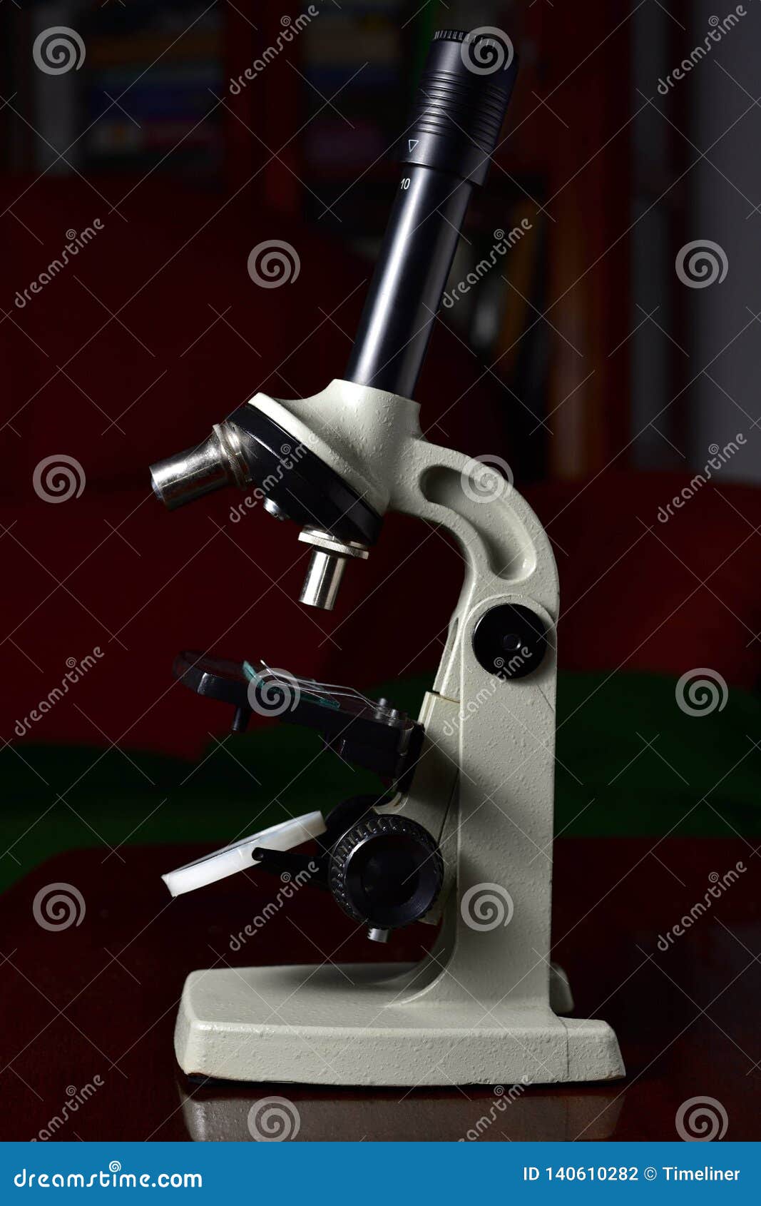Side view of microscope stock photo. Image of lens, science - 140610282