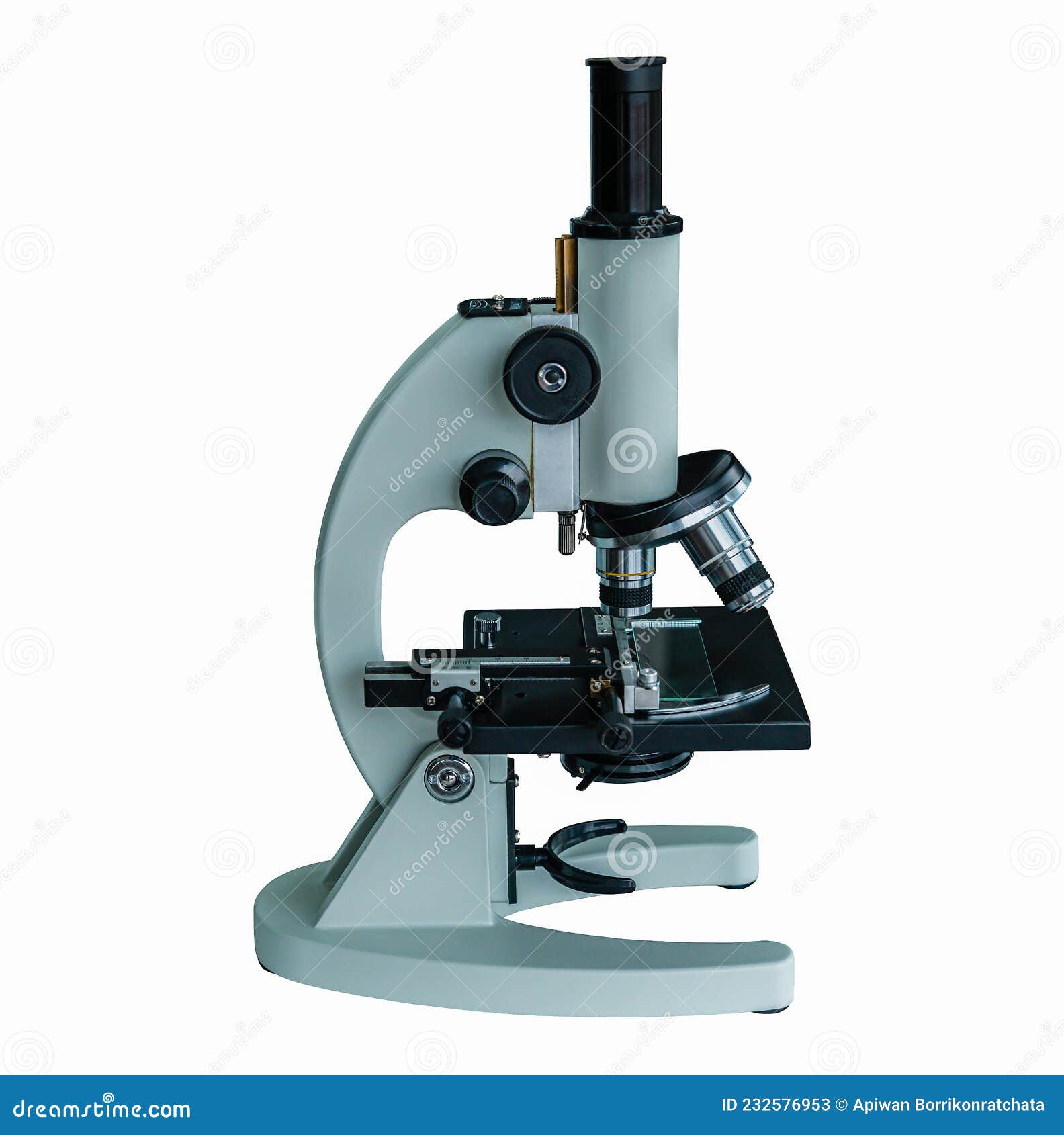 Side View of Microscope at Isolated on White Background Stock Image ...