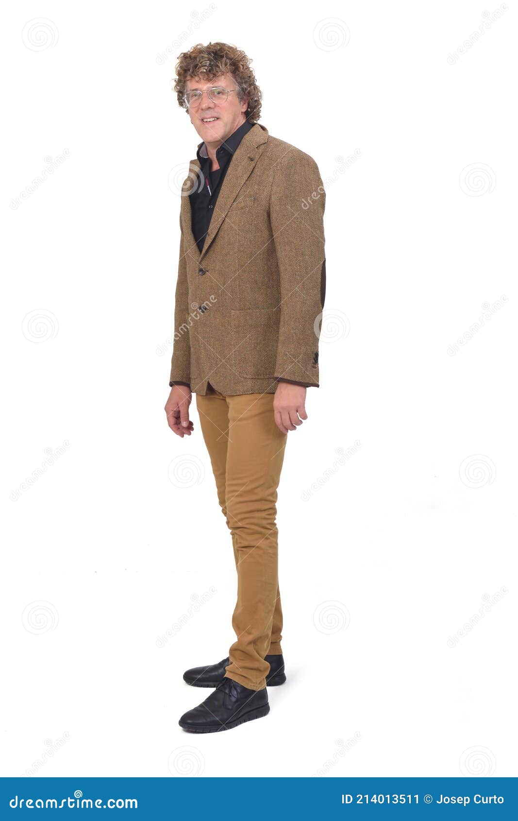 Side View of Middle Aged Man with Blazer on White Background Stock ...