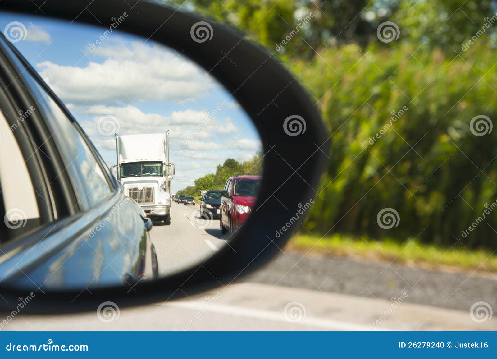 Side View Mirror Reflection Stock Photo - Image of overcast, commuting ...