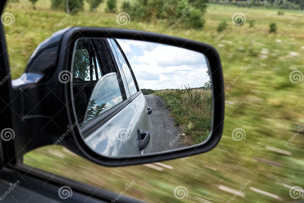 Side View Mirror Reflection on the Road Stock Photo - Image of detail ...