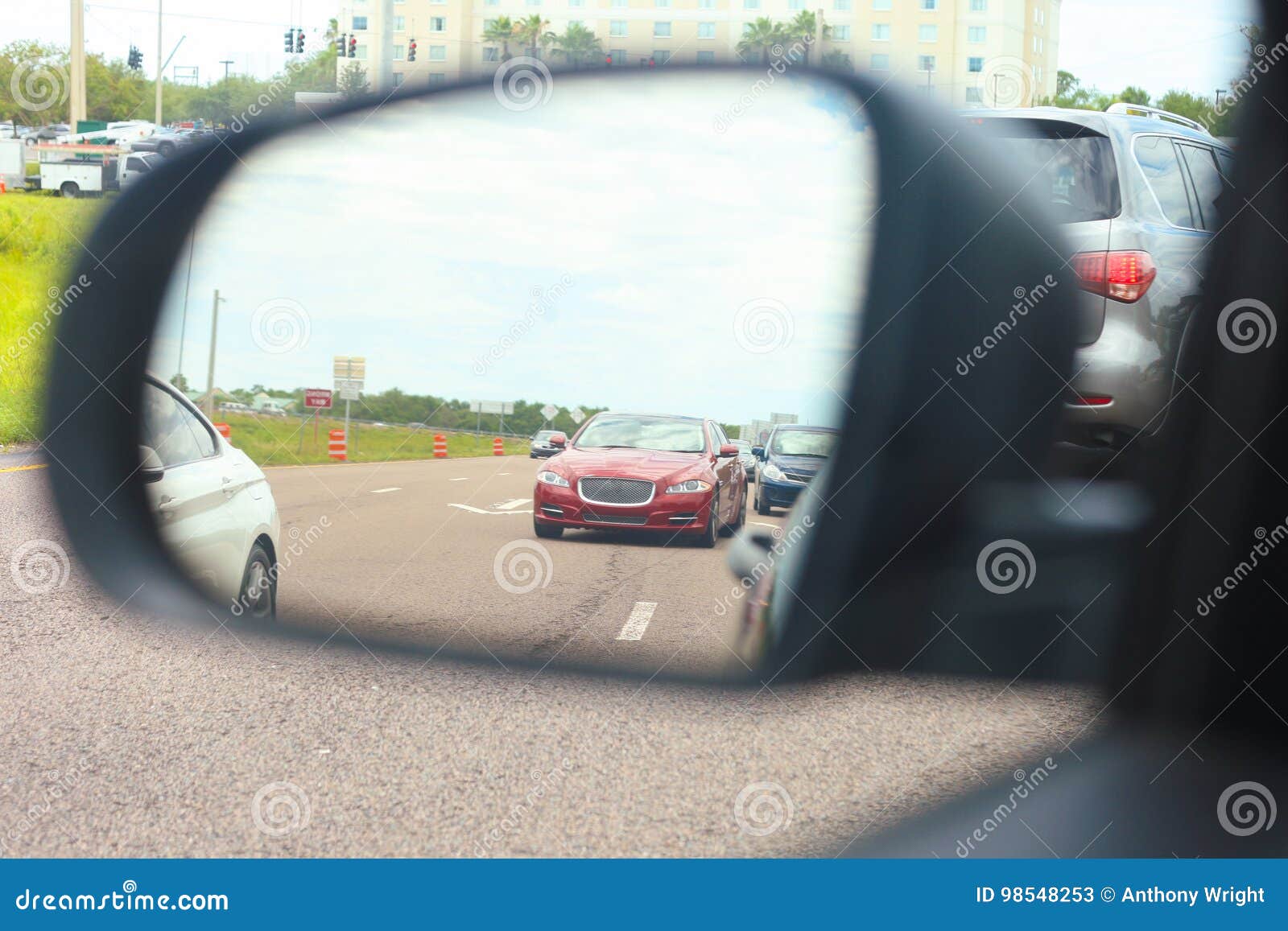 Highway Side View Mirror Reflection Stock Image - Image of view ...